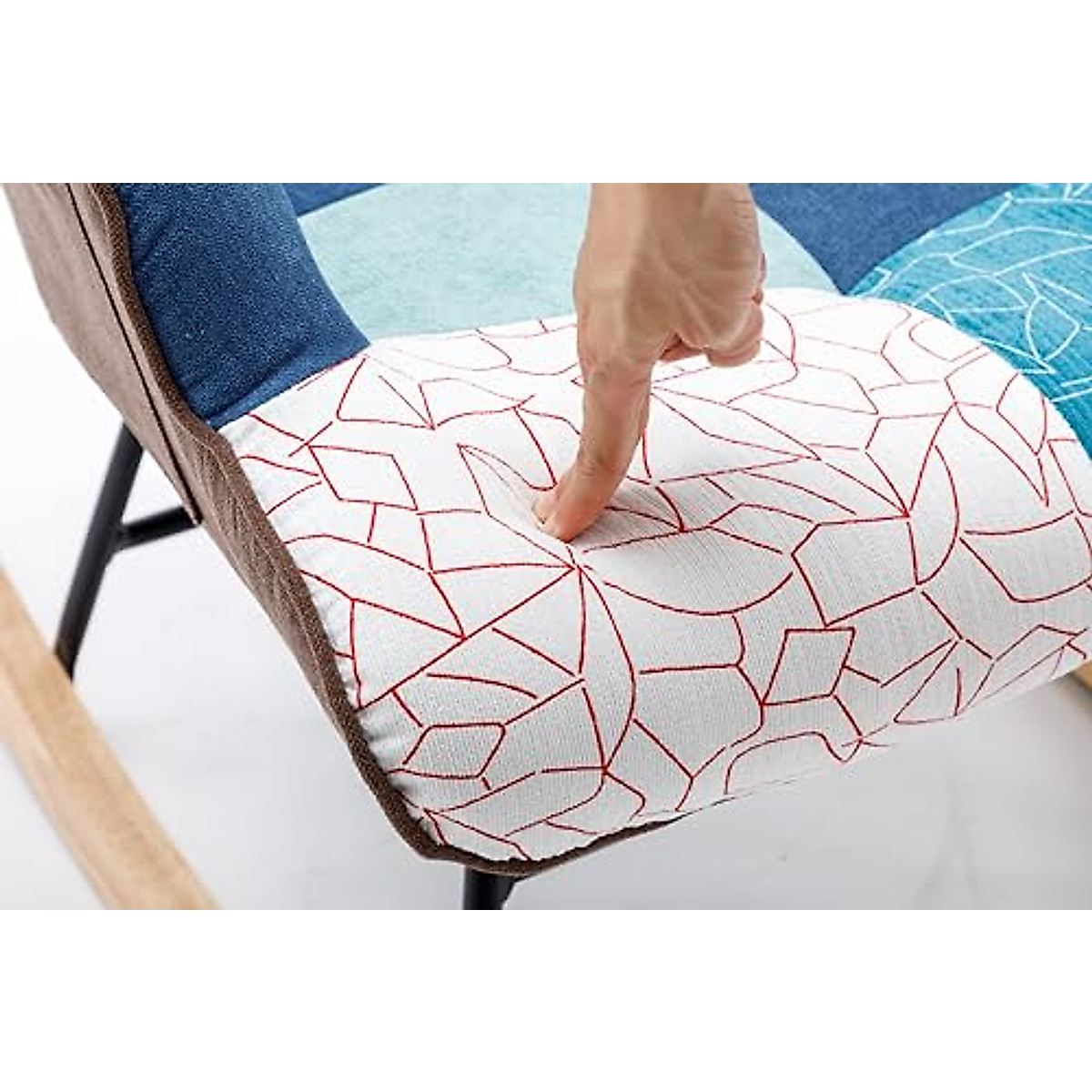 Tiophome Rocking Nursery, Upholstered Glider Rocker Accent Chairs Padded Seat with High Backrest, Comfy Side Armchair for Nursing, Living Room, Bedroom, Office, Patchwork Linen Blue, Extra Large