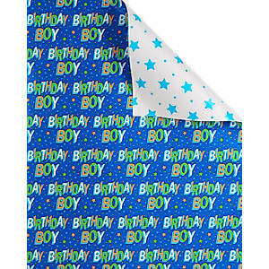 American Greetings Reversible Birthday Wrapping Paper, Stars, Polka Dots, and Balloons (3 Pack, 120 sq. ft)