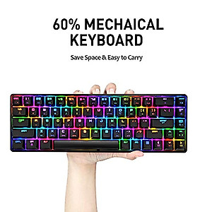 LexonElec 60% Mechanical Gaming Keyboard and Mouse Combo with Mouse Bungee Mouse Pad,Mini 68 Keys Wired Type C 18 Backlit Effects,Lightweight RGB 6400DPI Honeycomb Mice(Black/Blue Switch)