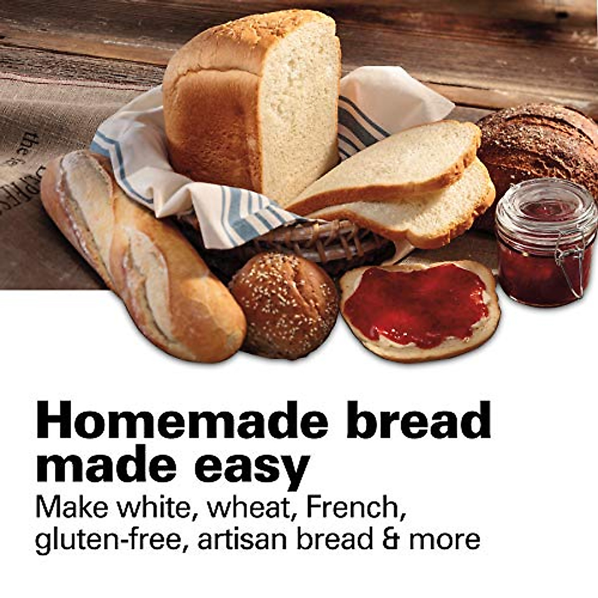 Hamilton Beach Digital Electric Bread Maker Machine Artisan and Gluten-Free, 2 lbs Capacity, 14 Settings, Black and Stainless Steel