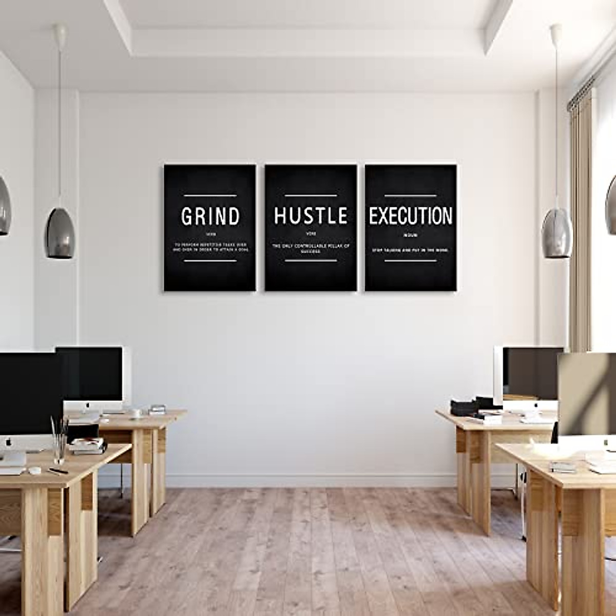 BWSPACE Inspirational Wall Art, Motivational Canvas Wall Art, grind hustle wall art 3 Pieces Wall Art Decorations for Office Living Room and Bedroom Decor (36" W x 16" H, GRIND)
