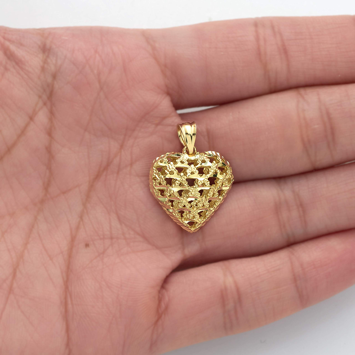 LoveBling 10K Yellow Gold Heart Diamond Cut Charm Pendant (0.82" x 0.69")