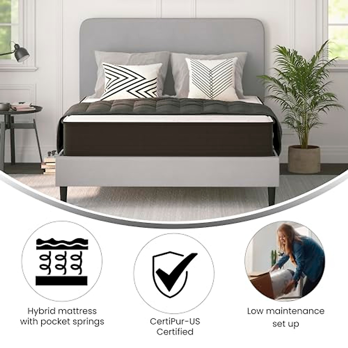 Flash Furniture Dream 10" Hybrid Spring and Foam Mattress in a Box, High Density Foam and Spring Hybrid Mattress for Pressure Relief, Queen