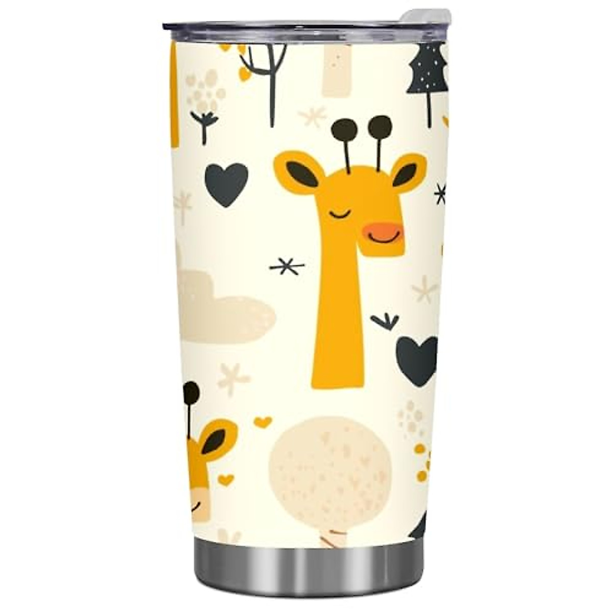 QWEUIOP 20oz Insulated Travel Coffee Mug Cartoon Giraffe And Tree Stainless Steel Tumbler with Lid Double Wall Vacuum Coffee Cup For Hot and Cold Drinks14167