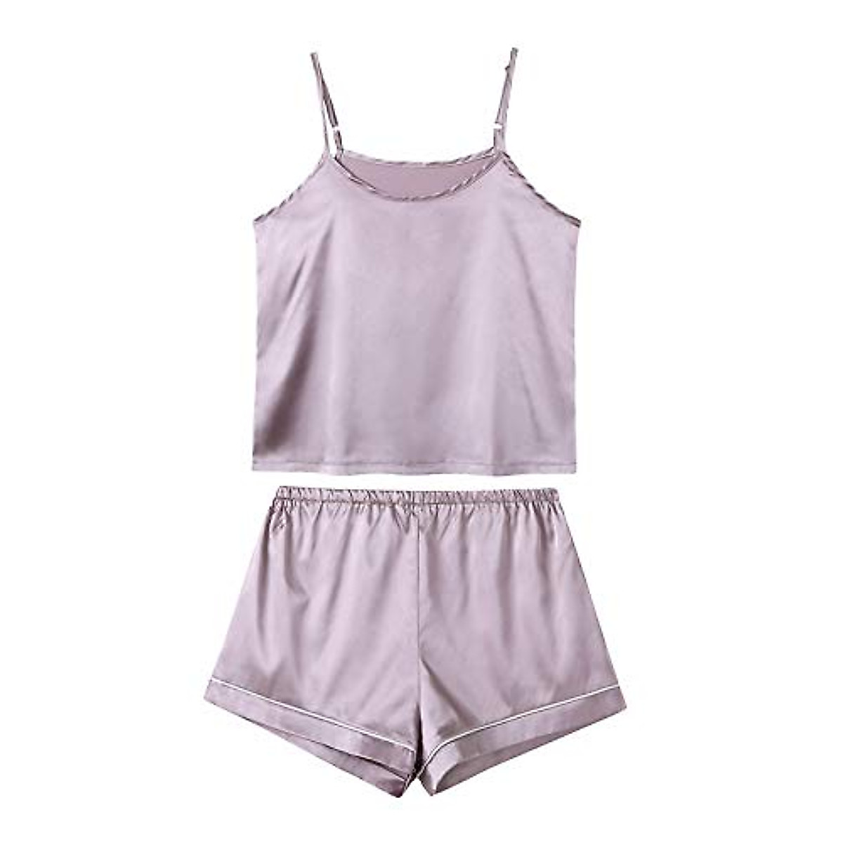 LYANER Women's Pajamas Set 7pcs Silk Satin Sleepwear Loungewear Cami Shirt Pj Set Purple Medium