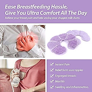 NEWGO Breast Ice Pack 2 Pack Gel Ice Pack for Breast Surgery, Reusable Nursing Ice Pack Hot or Cold Therapy Breast Pad for Breastfeeding, Engorgement Relief (Purple)