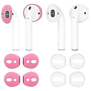 IiEXCEL (Fit in Case) 4 Pairs Replacement Super Thin Slim Rubber Silicone Earbuds Ear Tips and Covers Skin for Apple AirPods 2 1 or EarPods Headphones (Fit in Charging Case) (White Pink)