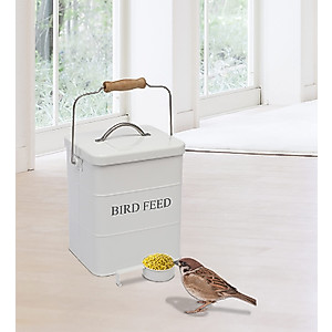 Morezi Bird Seed and Feed Storage tin with lid Included - White-Coated Carbon Steel - Tight Fitting lids - Storage Canister tins - White