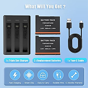 2 Pack ONE X3 Battery & Triple USB Charger Hub Bundle Compatible with Insta360 ONE X3 Camera (Battery Not Waterproof)