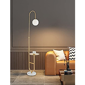 Michideco Floor Lamp with Shelf, Functional Bedside Lamp with Marble Table for Bedroom, Living Room or Office (with Mable Table)