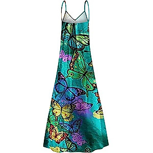SMIDOW Summer Maxi Dresses for Women 2023 Sexy Beach Flowy Long Dress Boho Floral Sleeveless v Neck Sundress Loose Casual