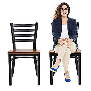 LUCKYERMORE Heavy Duty Kitchen Dining Chairs Set of 2 with Wood Seat and Metal Frame Restaurant Chairs Fully Assembled for Commercial and Residential Use, Ladder Back