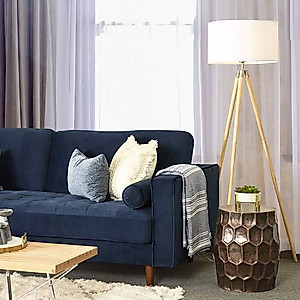 Light Society Celeste Tripod Floor Lamp, Natural Wood Legs with Satin Nickel Finish and White Fabric Shade, Mid Century Contemporary Modern Style (LS-F233-NAT)