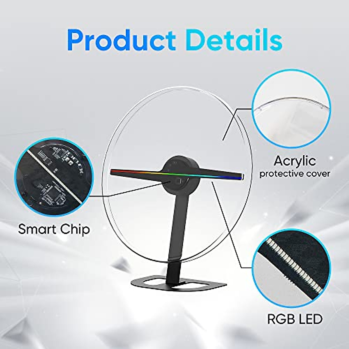 3D Holographic Fan, 3D Hologram Fan with Transparent Round Protective Cover, LED Fan Hologram Projector Suitable for Advertising Player, Party, Commercial Store Sign, Shop, Bar