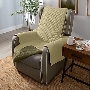 Home Details Quilted Reversible Furniture Protector Slipcover, Good for Dog Hair, Dust & Spills, Machine Washable, Arm Chair Sage-Olive