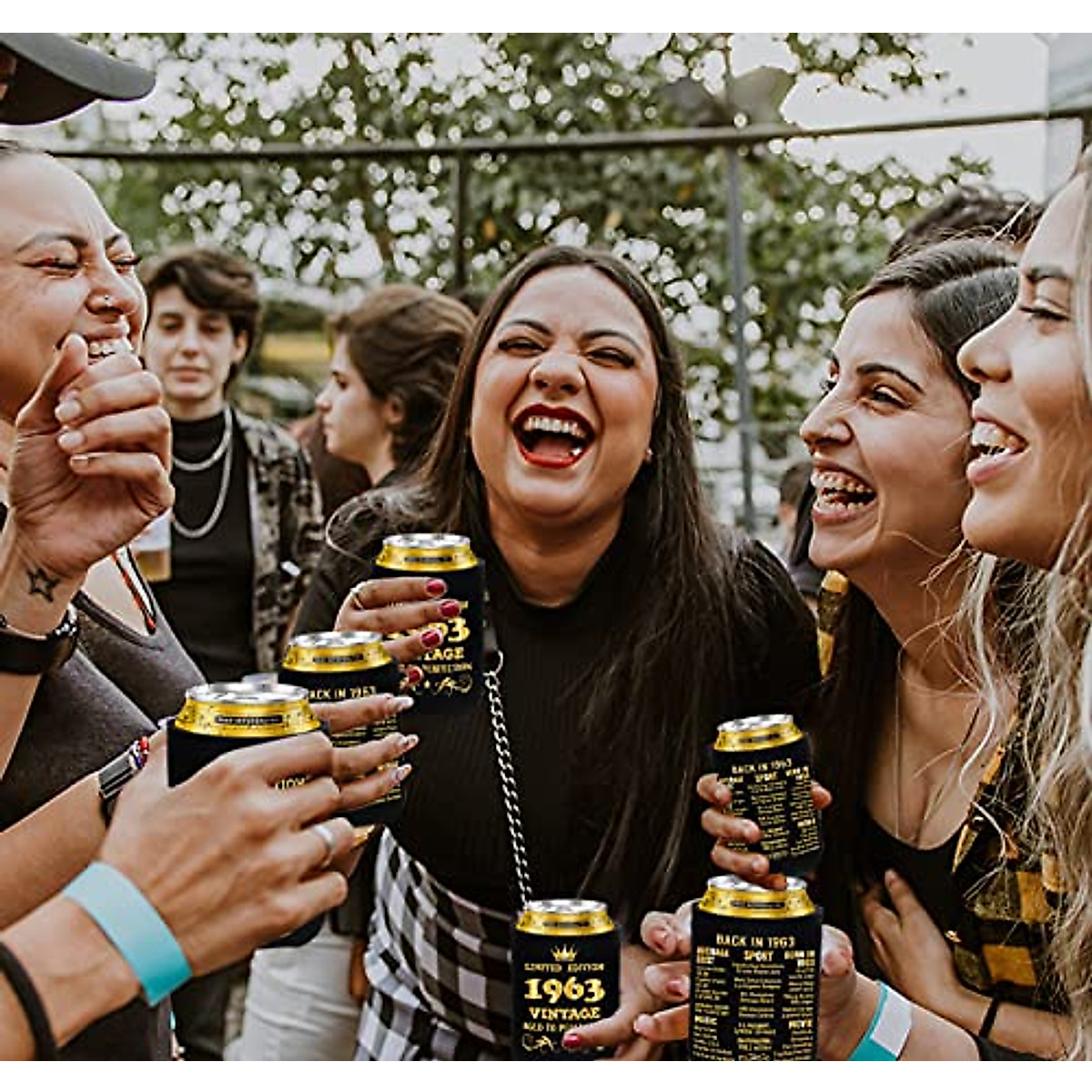 BackURyear 60th Birthday Party Decorations for Men Women, Funny 60th Birthday Party Supplies, 60 Years Old Sixty Birthday Decor, 60th Birthday Party Cans Cooler Sleeves, Black&Gold/12 Pcs