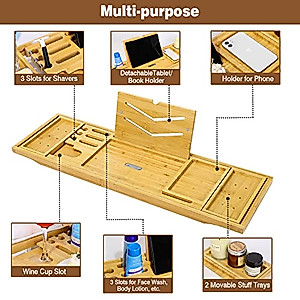 MoKo Foldable Bathtub Tray, Bamboo Bath Tray Expandable Bath Table Caddy for Luxury Bath to Hold Book, Phone Tablet, Wine Cup, Soap - Shower Gift for Women/Lovers
