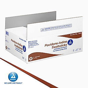 Dynarex Povidone Iodine Swabsticks, Swabstick Packaged in Individual Foil Pack, Antiseptic for Skin Preparation, Brown, 1 Case of 500 Dynarex Povidone Iodine Swabsticks, (10 Boxes of 50)