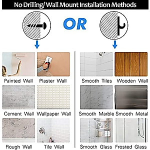 Adhesive Shower Caddy (2 Pack) with 2 Soap Dishes, Shower Shelf with Hooks, No Drilling/ Wall Mounted Shower Rack Rustproof Stainless Steel Shower Organizer for Inside Shower & Kitchen Storage (Black)