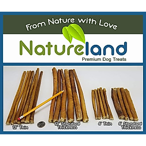 Natureland 12" Bully Sticks Thin - All-Natural, Free-Range, Grass-Fed, 100% Beef Dog Chews (12" Bully Sticks Thin - 20 Pack)