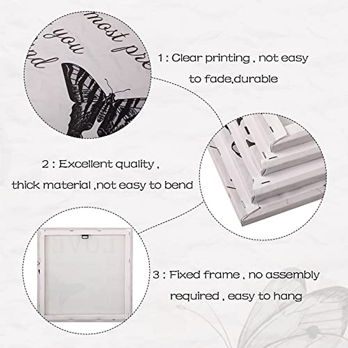 4 Pcs Inspirational Quotes Butterfly Wall Art Faith Love Dreams Believe Canvas Wall Decor Grey Butterfly Canvas Bathroom Decor Motivational Wall Pictures for Living Room Decor Bedroom, 12 x 12 Inches