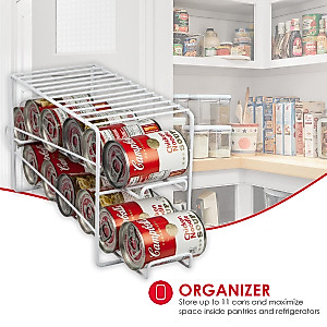 Home Basics Soda Can Beverage Dispenser Rack for Cabinet, Pantry, or Refrigerator – Dispenses 12 Standard Size 12 oz Soda Cans and 12 oz Canned Foods, White Finish