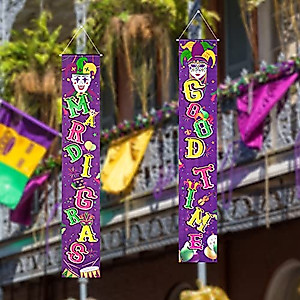 Mardi Gras Decoration Mardi Gras Porch Sign Hanging Banner New Orleans Party Decorations Purple Carnival Backdrop Banner Welcome Banner Garland for Home Masquerade Party Outdoor Indoor Decor