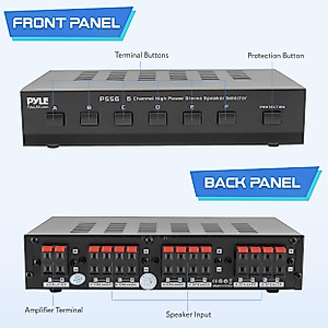 Pyle Home Premium New and Improved 6 Zone Channel Speaker Switch Selector Switch Box Hub Distribution Box for Multi-Channel High Powered Stereo Amplifier A,B,C,D Switches, 6 Pairs Of speakers PSS6