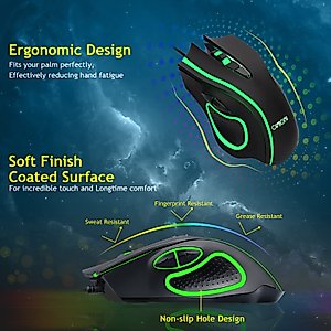 CHONCHOW Gaming Mouse Wired PC Gaming Mice with Backlit 4 Adjustable DPI Up to 7200 and 6 Programmable Buttons Ergonomic Design,USB Optical Computer Mouse for Desktop PC Laptop Gamer & Worker- Black