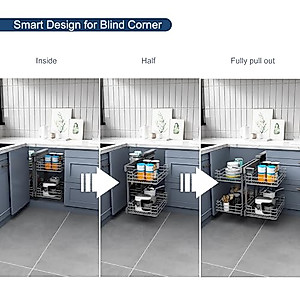 VADANIA Blind Corner Pull Out Organizer for 32" Cabinet, Left Open & Right Open Compatible, Min Opening 14", 2-tier Pull-out Basket, Soft Close, Bottom Mount