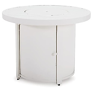Signature Design by Ashley Outdoor Sundown Treasure Round Fire Pit Table, White