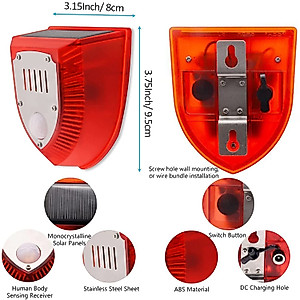 2Pack Solar Security Light Alarm,WONFAST Waterproof PIR 6LED Motion Sensor Flashing Light,129dB Gunshot Sounds & Dog Barking Sound Warning Strobe Night Lamp for Outdoor Farm Barn Villa Yard