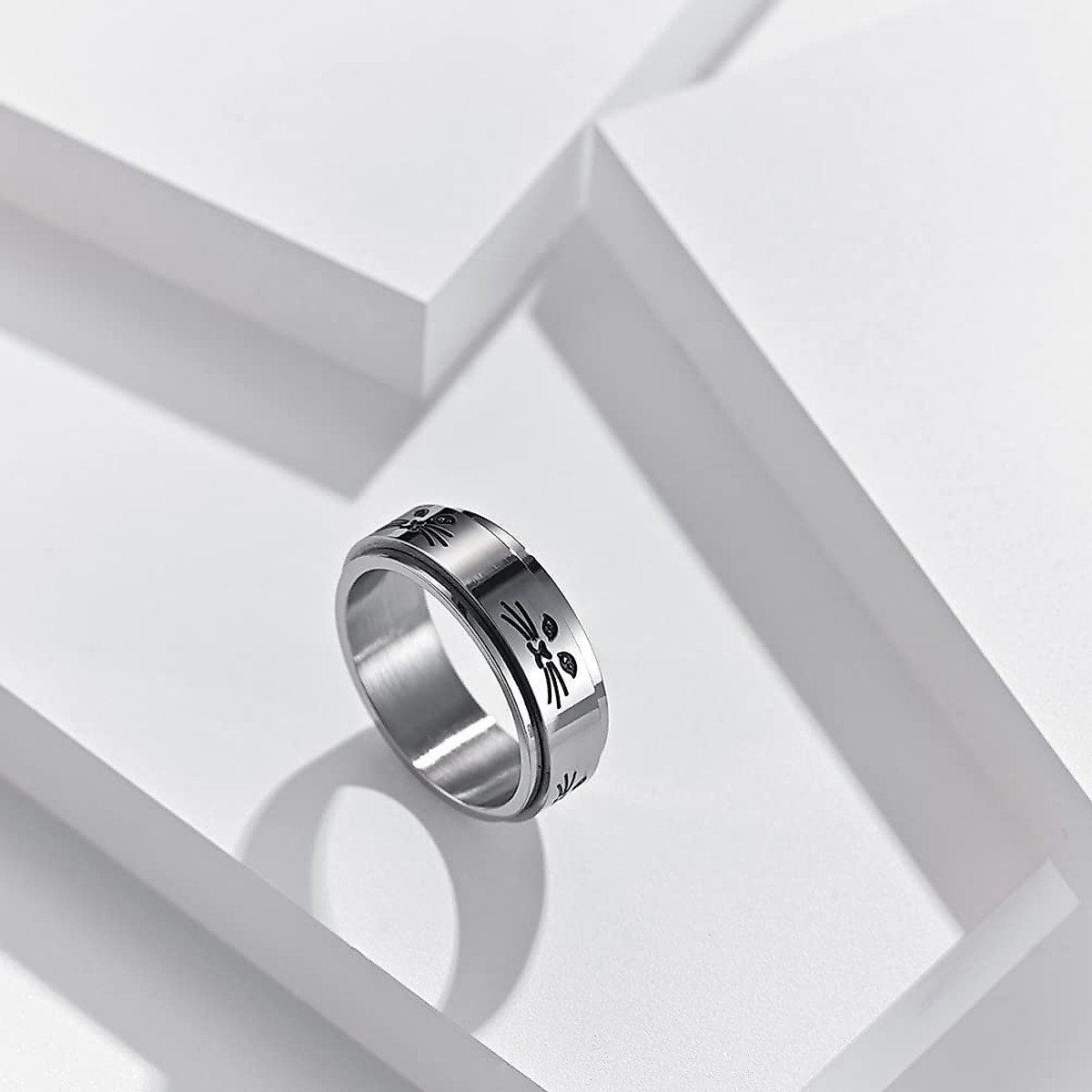 SSZYU This Too Shall Pass 8MM Silver Lovely Cat Spinner Rings for Women Stainless Steel Animal Pet Band Band Cocktail Party Birthday Band Ring Fashion Jewelry Gifts for Women Men,Size 9