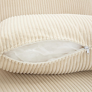 Royard Oaktree Modern Upholstered Sofa with Armrests, 3-Seater Corduroy Fabric Sofa Couch with Removable Back Cushions and 5 Pillows, Comfy Couch for Living Room, Apartment, Studio, Office, Beige