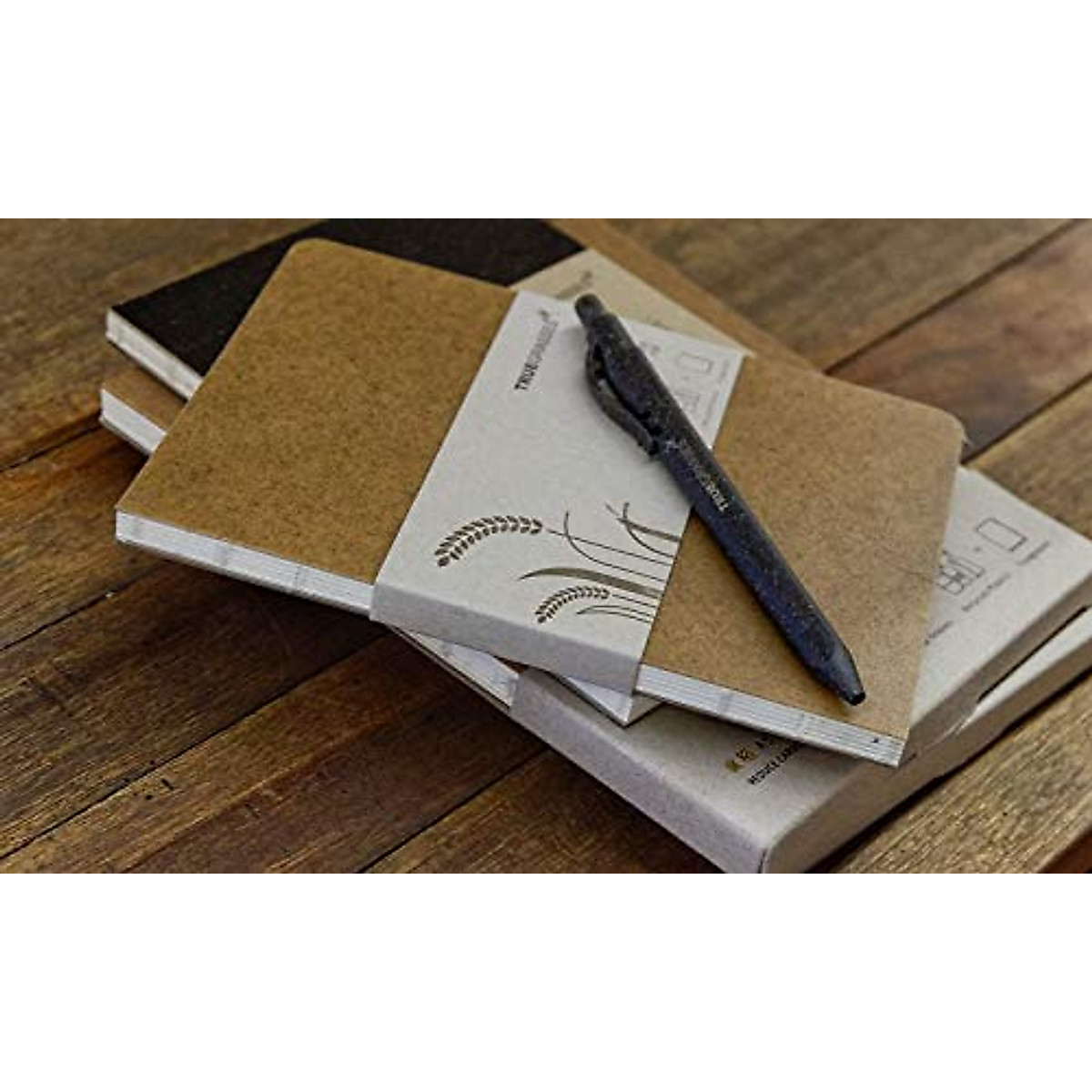 TRUEGRASSES Hardcover Notebook (5x7), Flat Open, Straw + PP, Recycled Paper, Cream (off-white), 70gsm, 160 Sheets, Grid