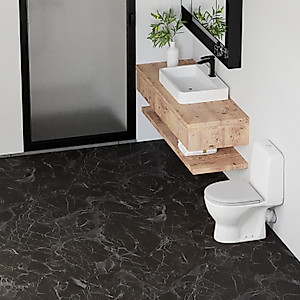 Oxdigi Vinyl Floor Tiles Peel and Stick 23"x 393"/64 Sq.Ft, Thicken Self Adhesive Vinyl Flooring Roll Marble Pattern Waterproof DIY Floor Coverings for Bathroom Living Room Kitchen, Black Marble