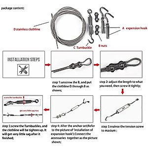 17.4FT Stainless Steel Clothes Lines for Hanging Clothes Outside - DEWEL Clothesline Heavy Duty for Wire Curtain Hanging - Windproof Anti-sag Multipurpose Outdoor Clothesline