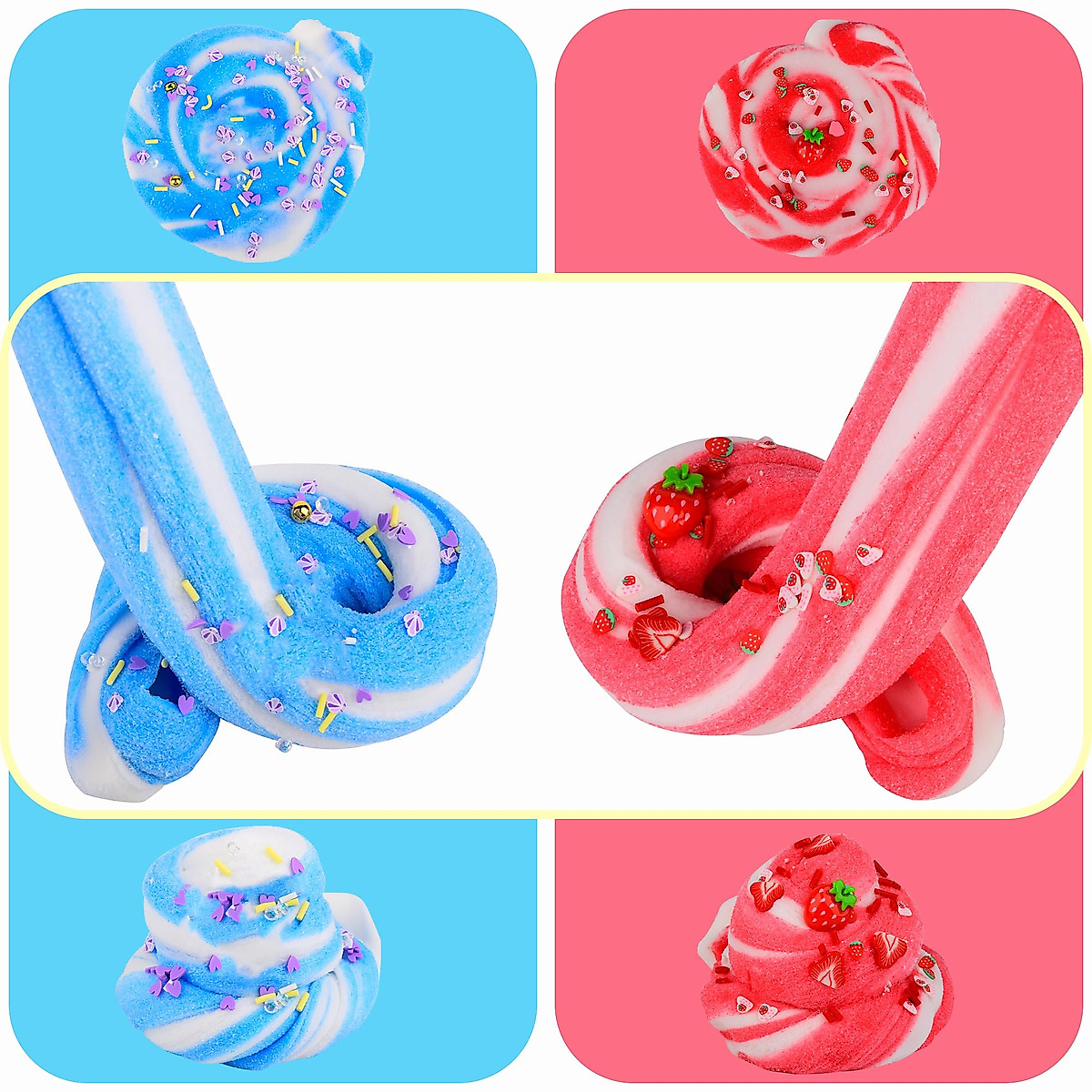 2 Pack Cloud Slime Kit with Blue Slime and Strawberry Slime Charms, Scented DIY Slime Supplies for Girls and Boys, Stress Relief Toy for Kids Education, Party Favor, Gift and Birthday