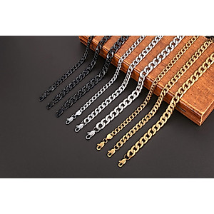 FOSIR 9mm Stainless Steel Cuban Link Curb Chain Necklace for Men Silver Chains Flat (22 Inches)