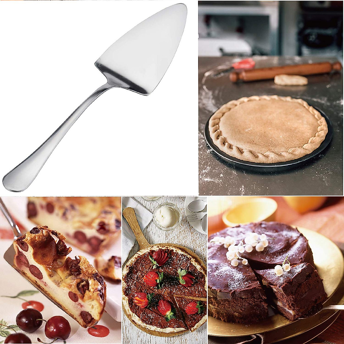 KSENDALO 11.41" Pie Server, Stainless Steel Cake Servers, Cake Pizza Cutter Tart Dessert Pie Server for Party, Silver