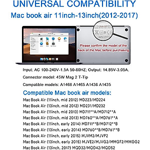 Universal Charger,Replacement for 45W T-Tip Charger,Compatible with Mac Book Air 11 inch & 13 inch Between 2012-2017