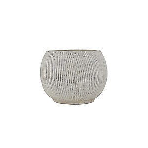 Distressed Cream Terracotta Planter with Fluted Texture