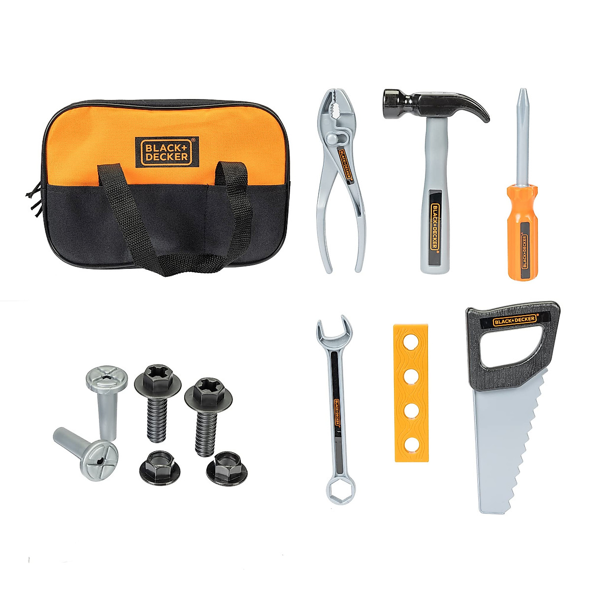 Black + Decker Junior Tool Bag 13 Piece Set - Includes Hammer, Hand Saw, Screw Driver & More!