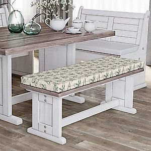 Lunarable Spring Bench Pad, Earthy Tone Damask Stencil Swallowtail Butterfly and Skippers, Standard Size HR Foam Cushion with Decorative Fabric Cover, 45" x 15" x 2", Green Eggshell