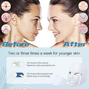 HXDZFX LED FACIAL LIGHT THERAPY MASK-Led Face Mask Light Therapy, 7 Led Light Therapy Facial Skin Care Mask - Blue & Red Light for Acne Photon Mask - Skin Care Mask for Face and Neck.White