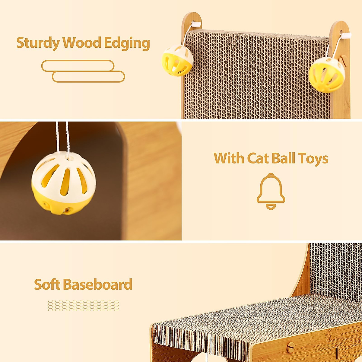 YEMOO ​Cat Scratcher, Cat Scratching Board, L Shaped Vertical Cat Scratcher for Wall and Couch Protection, Cat Scratching Board with 4 Cat Ball Toys for Indoor Cats