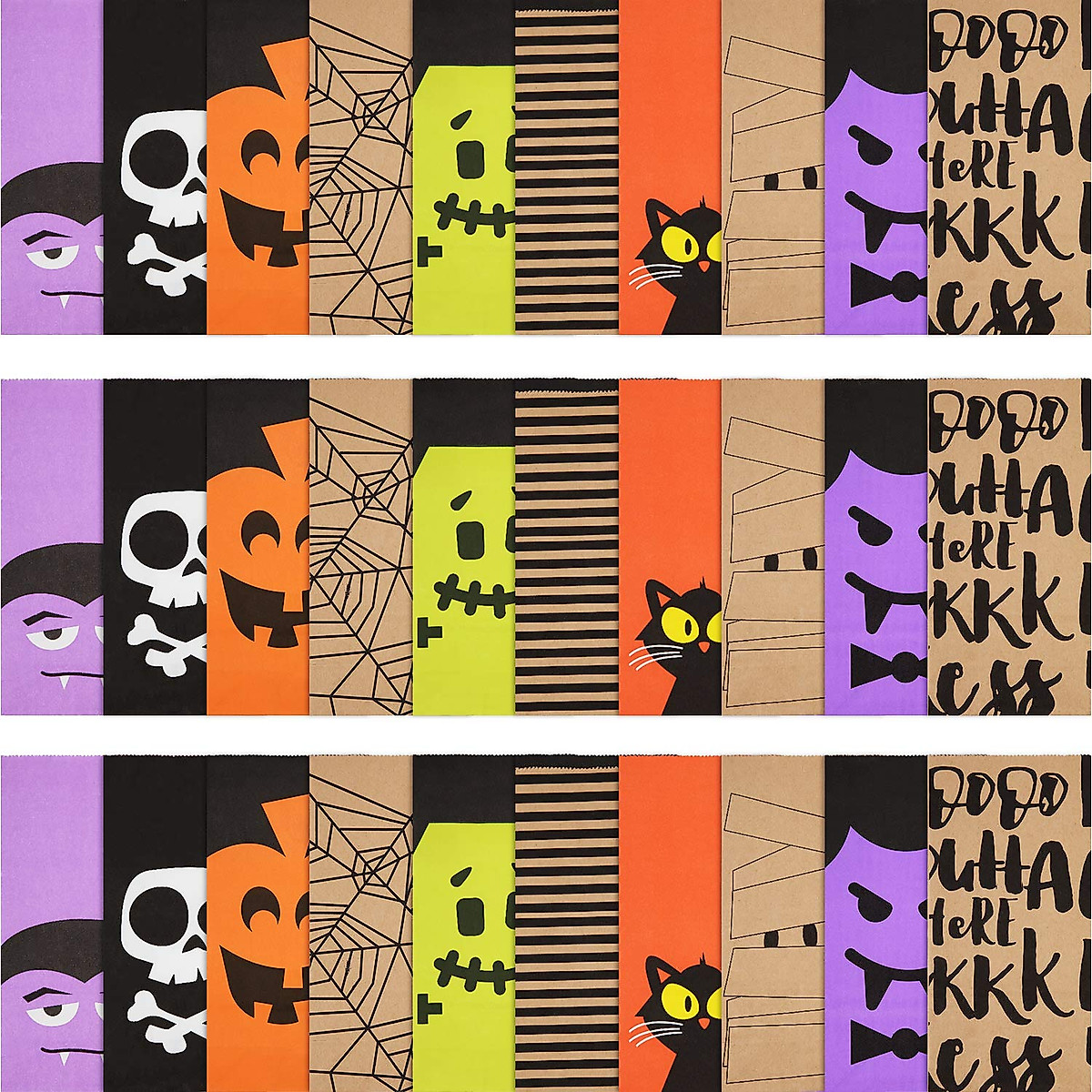 Outus 60 Pieces Halloween Goddie Bag Halloween Paper Gift Bags Trick or Treat Bags Party Favor Candy Bags with 66 Pieces Halloween Stickers