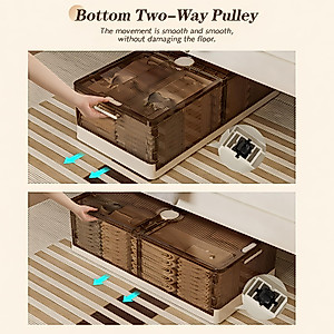 2 Pack Under-bed storage box with wheels, stackable, under-bed shoe storage drawer, foldable plastic storage box with lid, can store clothes, shoes, blankets, toys, books (L Szie，White Transparent)