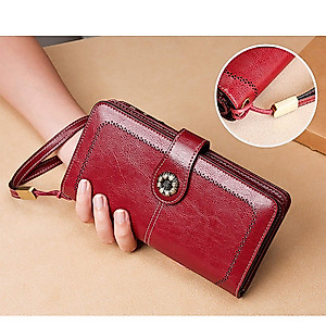 Ladies Wallet Leather Long Multifunction Clutch Wallet Retro Wax Leather Ladies Wallet