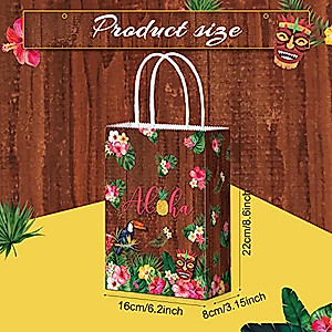 16 Pack Hawaiian Gift Bag Luau Party Bags Summer Tropical Paper Bag with Handle Luau Treat Bag Palm Leaf Candy Bag for Summer Tropical Aloha Festival Hawaiian Luau Holiday Party Supplies Favor (Wood)